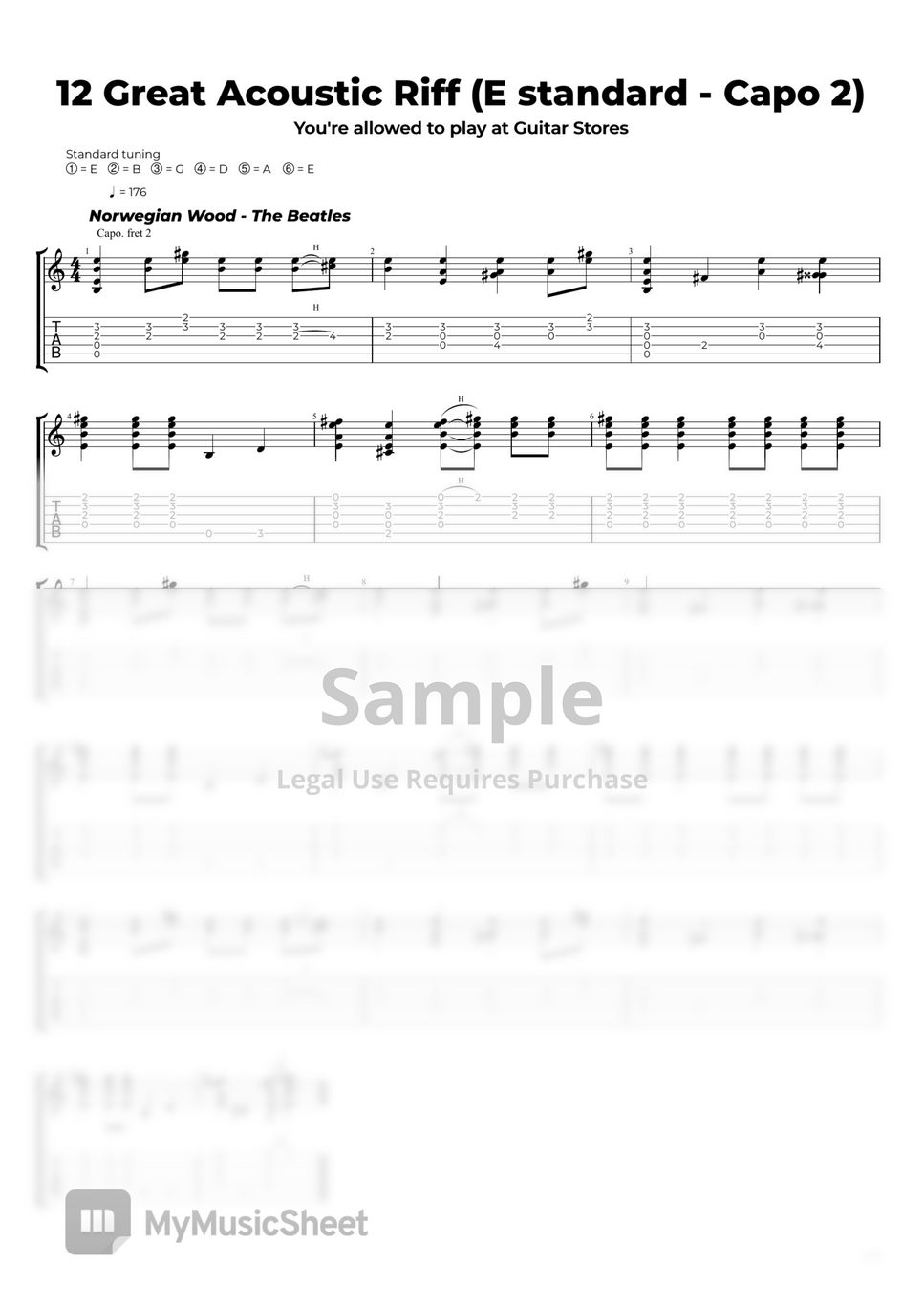 Multiple Aritsts - 12 Great Acoustic Riffs Sheets by Nikola Gugoski
