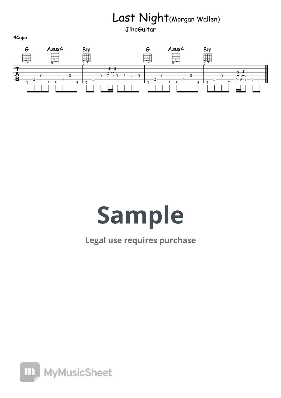 Morgan Wallen - Last Night ((Tab+Chords) Guitar score) Sheet Music by ...