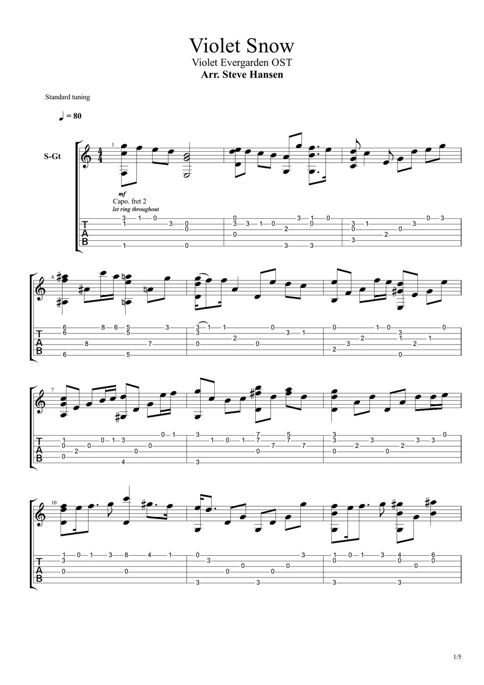 Aira Yuuki - Violet Snow (From "Violet Evergarden") (Fingerstyle) TAB ...