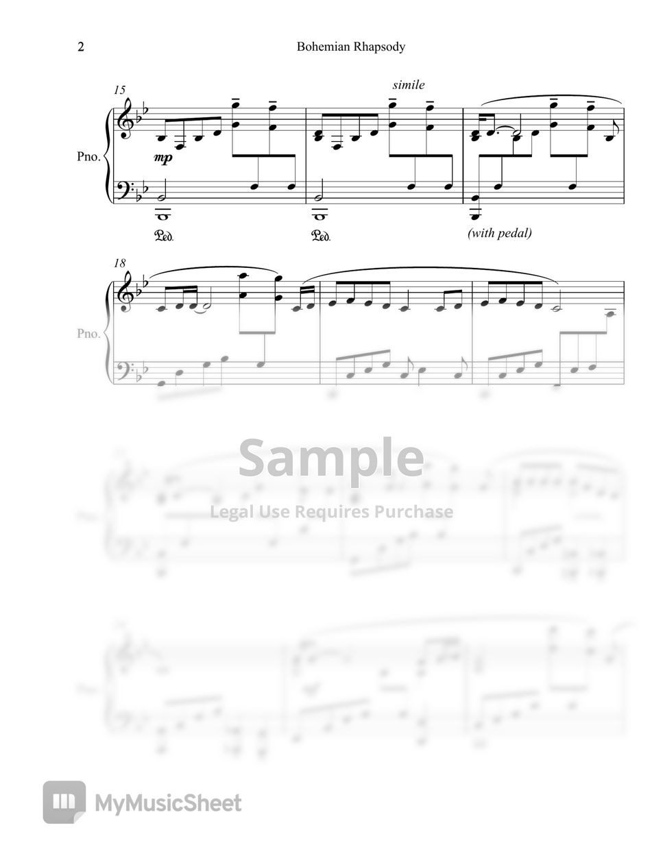 Queen - Bohemian Rhapsody (for Piano Solo) Sheet Music