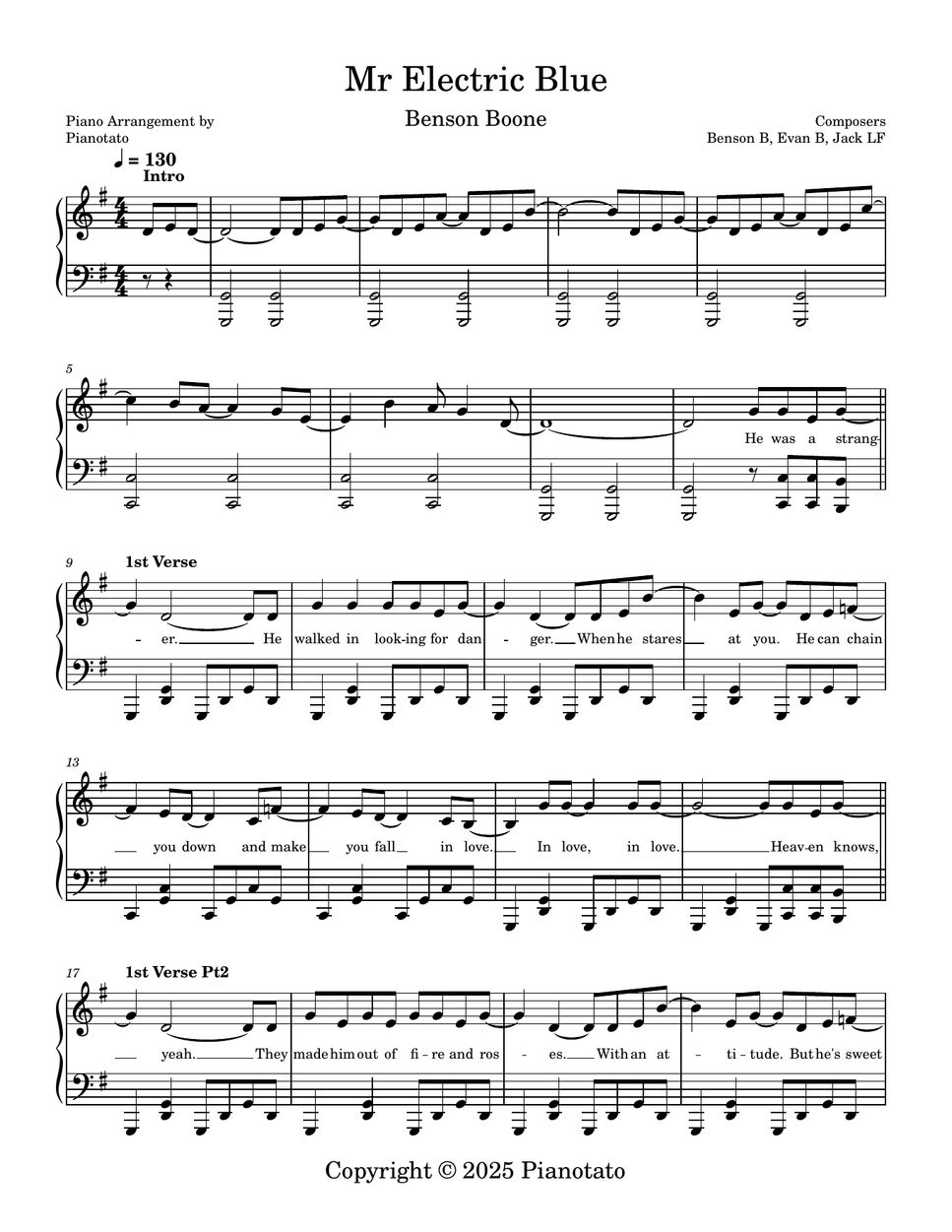Benson Boone - Mr Electric Blue Sheet Music by Pianotato