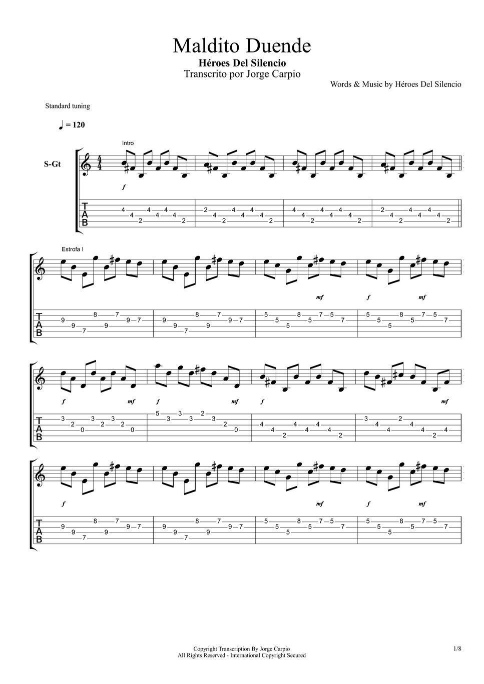 Héroes Del Silencio - Maldito Duende (Arreglo para guitarra electrica ...