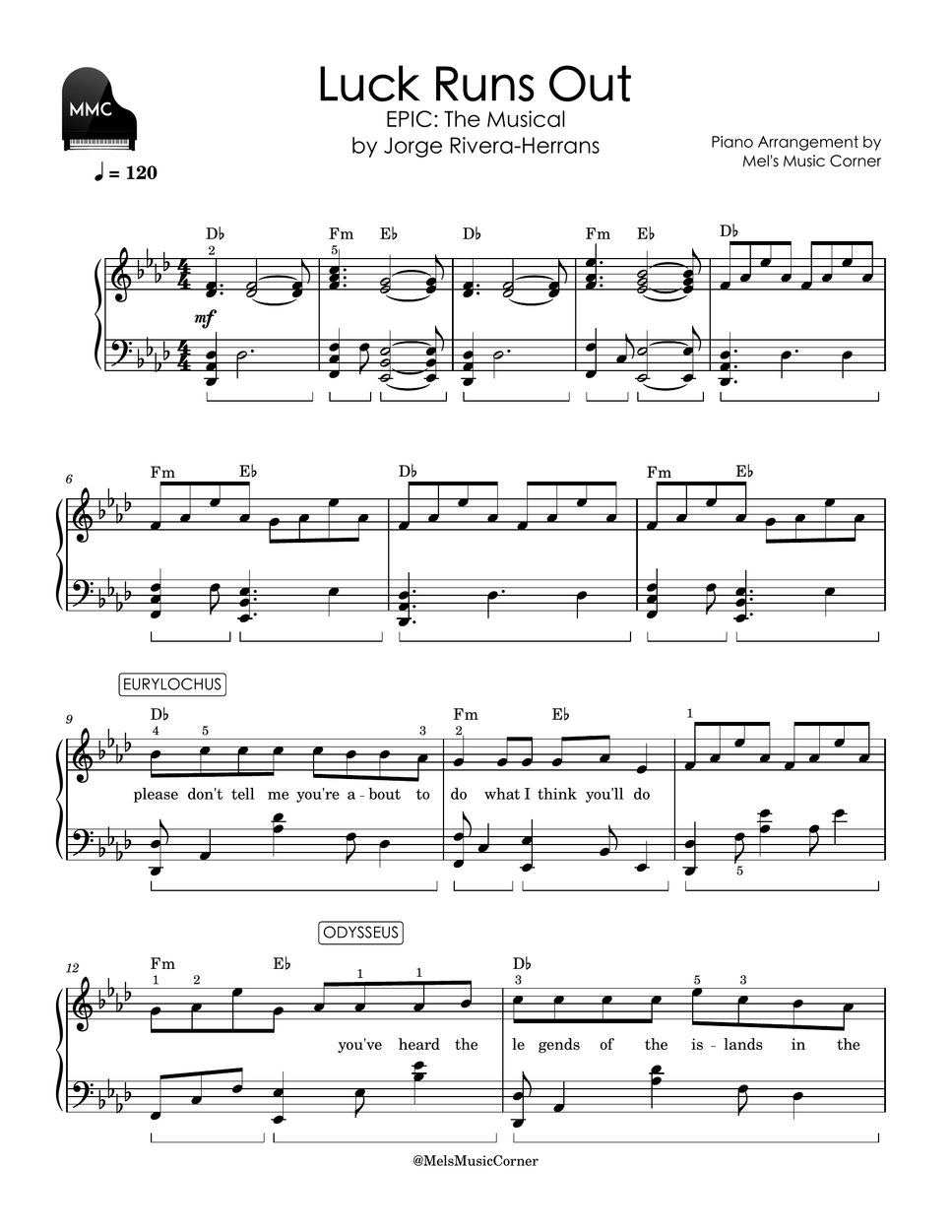 Jorge Rivera-Herrans - Luck Runs Out - EPIC: The Musical (piano sheet music) Sheet Music by Mel ...