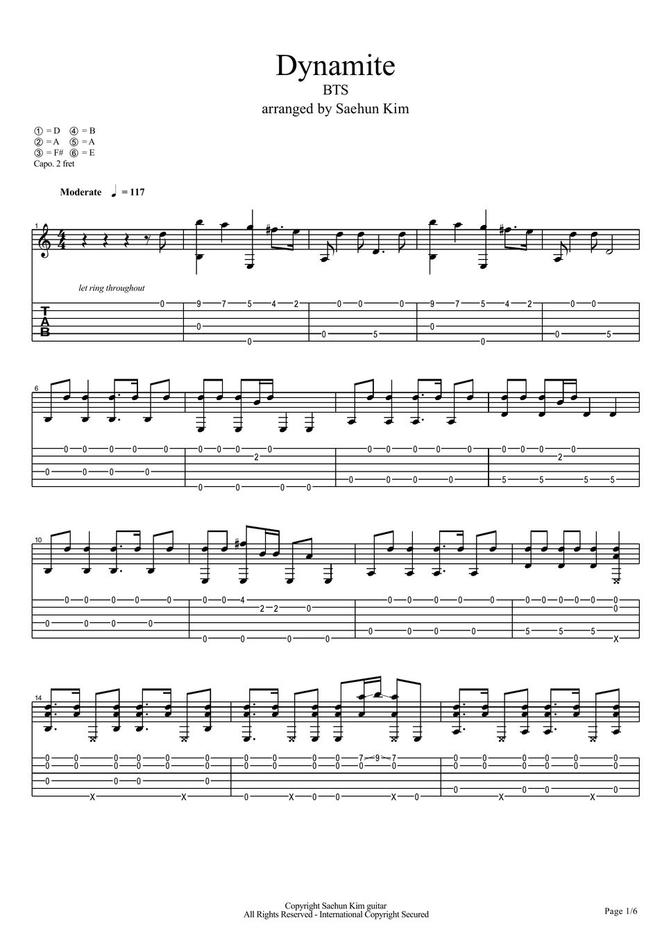 BTS - Dynamite Tab + 1staff by 김세훈 (Saehun Kim)