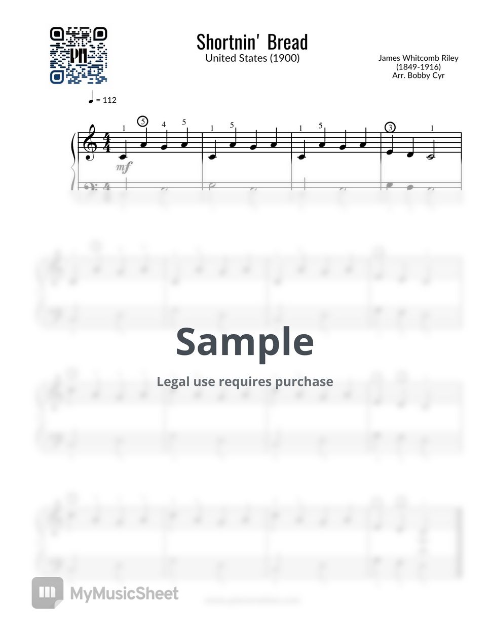 James Whitcomb Riley - Shortnin' Bread (Piano Solo) Sheets by Piano Notion