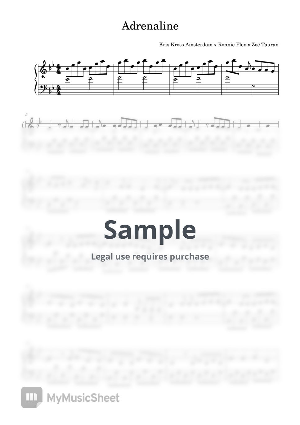 Kris Kross Amsterdam x Ronnie Flex x Zoë Tauran - Adrenaline Sheets by All in piano