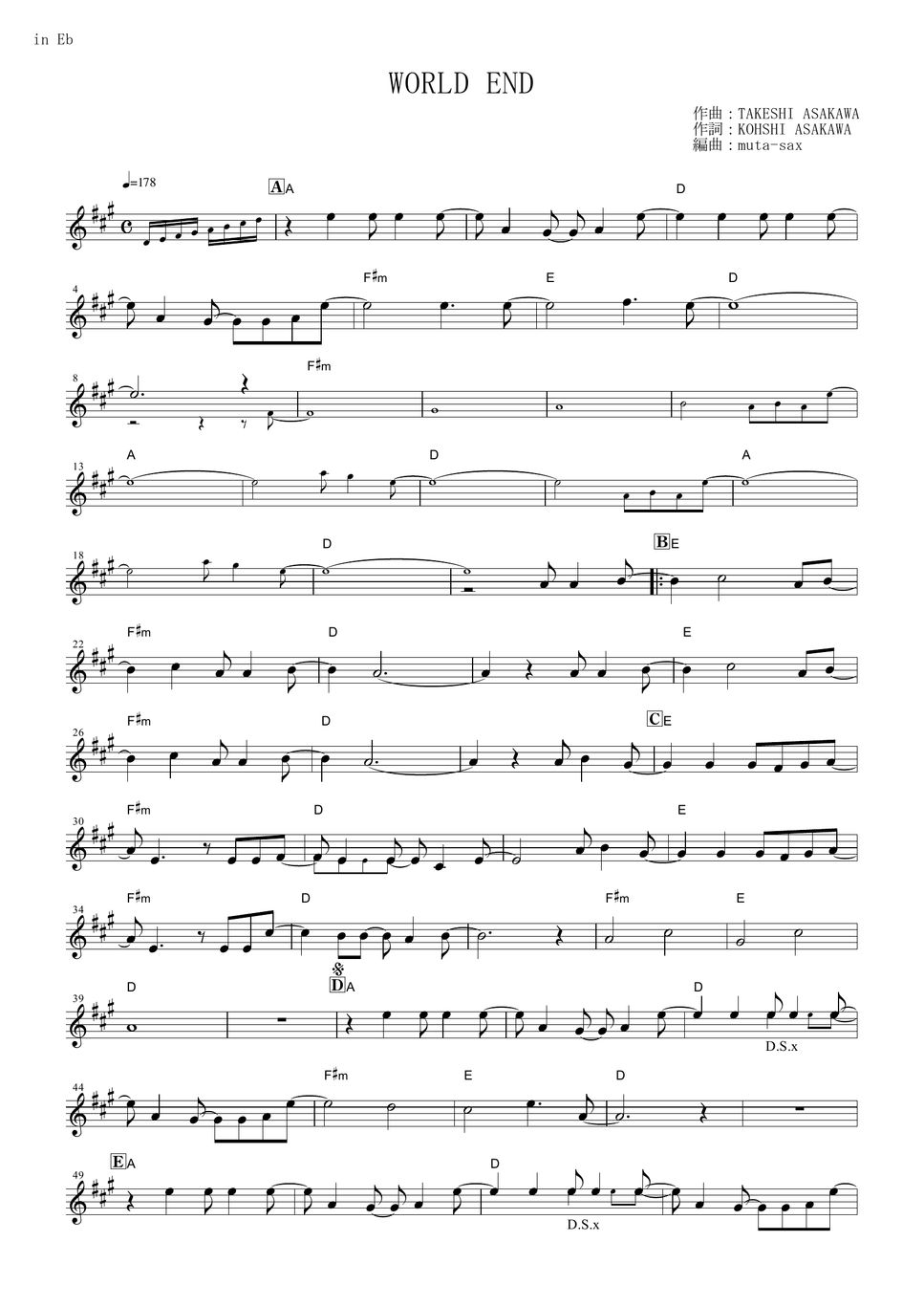 FLOW - WORLD END (Code Geass: Lelouch of the Rebellion R2 / in Eb) Partition musicale by muta-sax