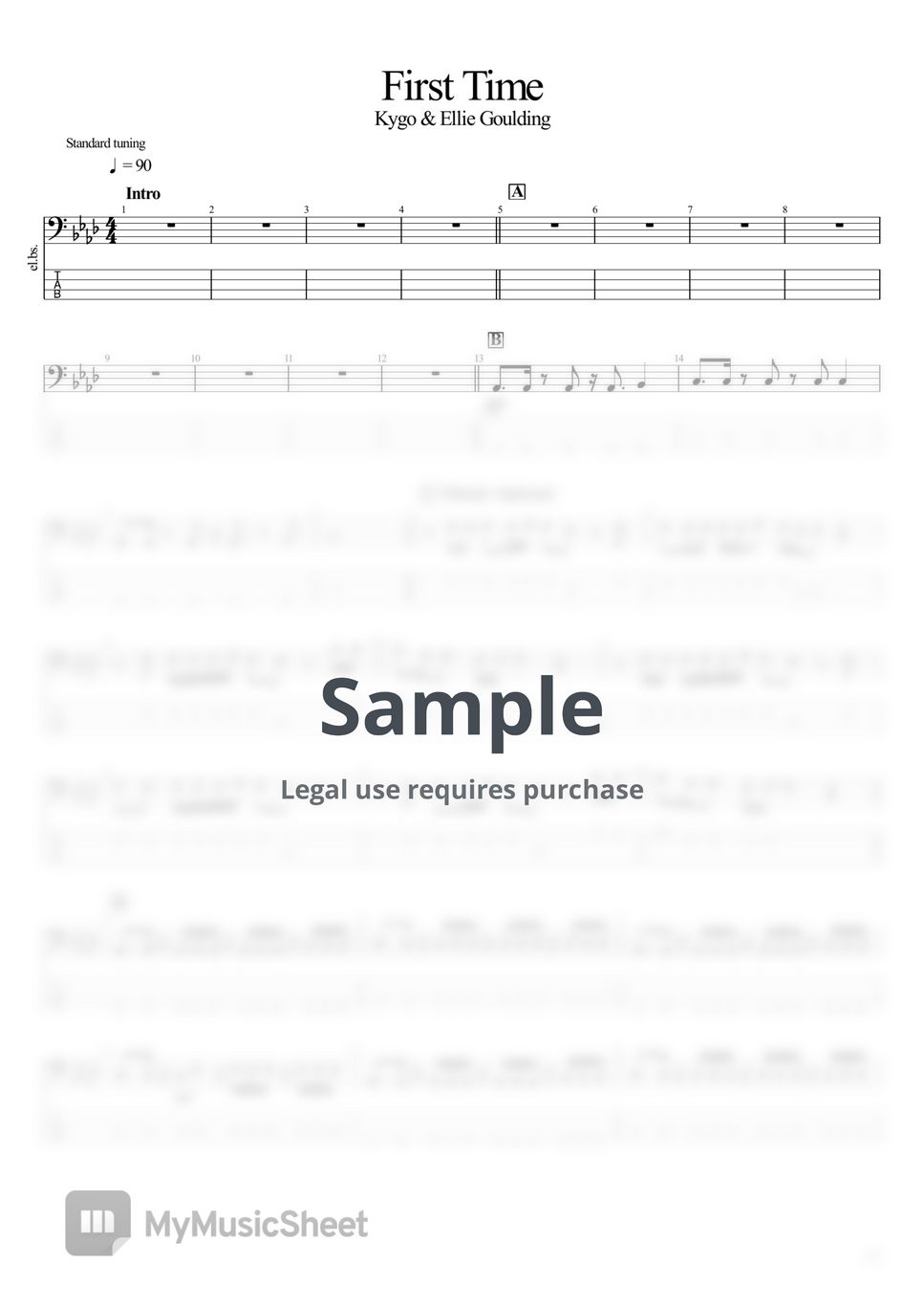 Kygo & Ellie Goulding - First Time Tab + 단선 악보 by BassBlur