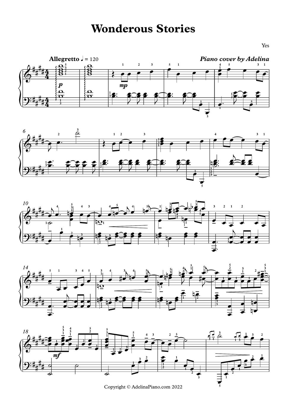 Yes - Wonderous Stories Sheet by Adelina Piano