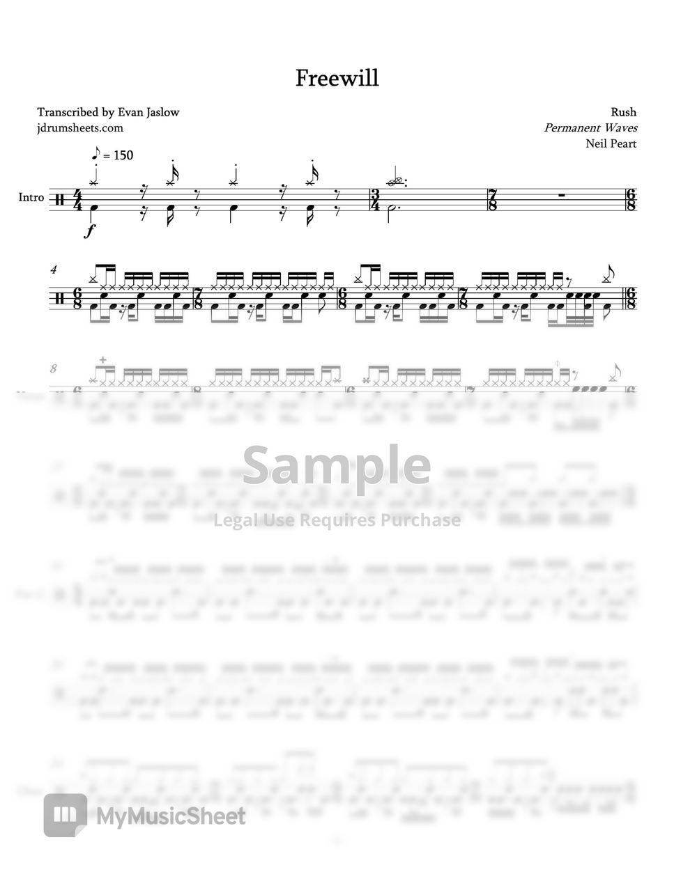 Rush - Freewill Notenblatt by Evan Jaslow