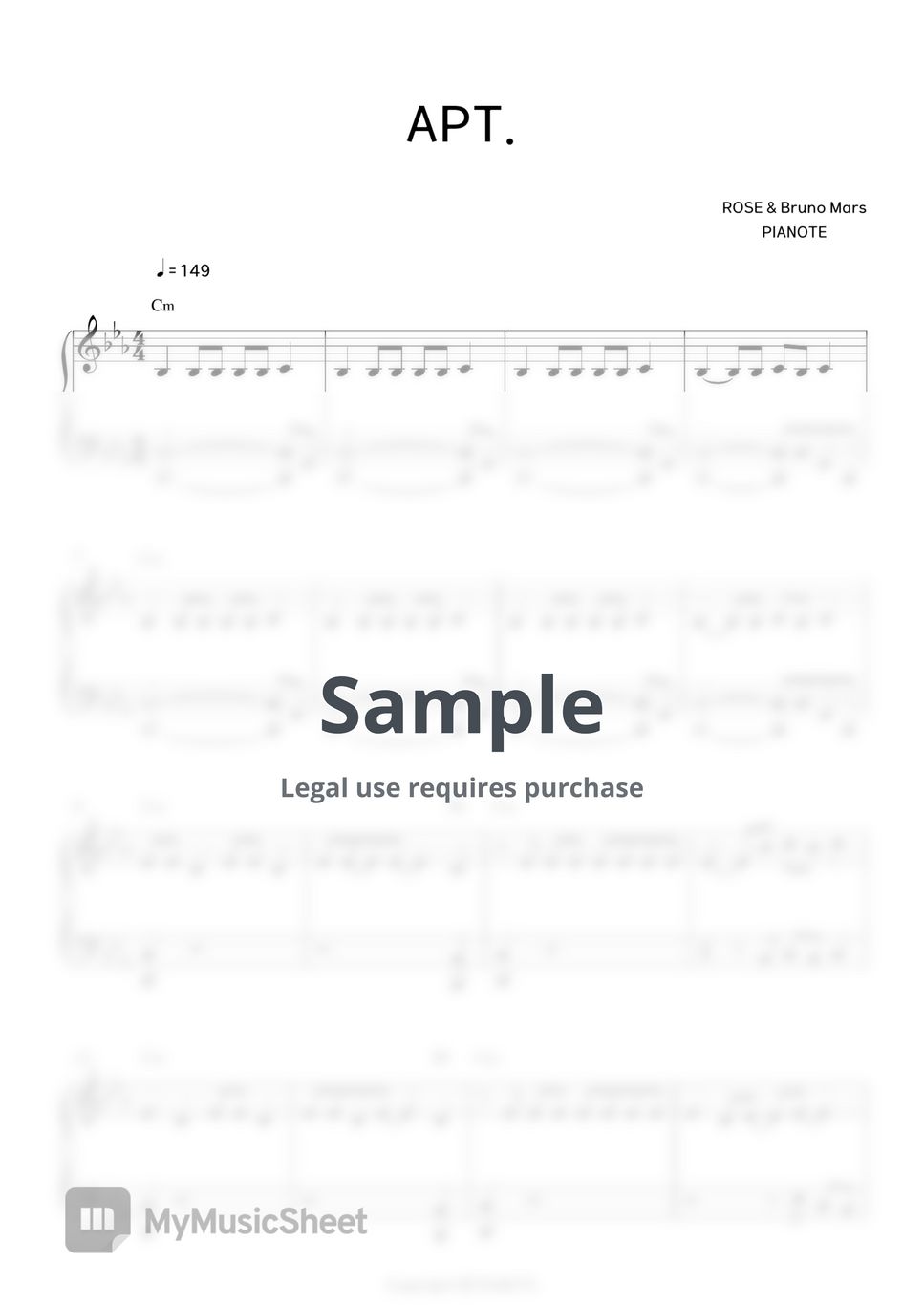 ROSÉ & Bruno Mars - 'APT.' Sheet Music by PIANOTE피아노트