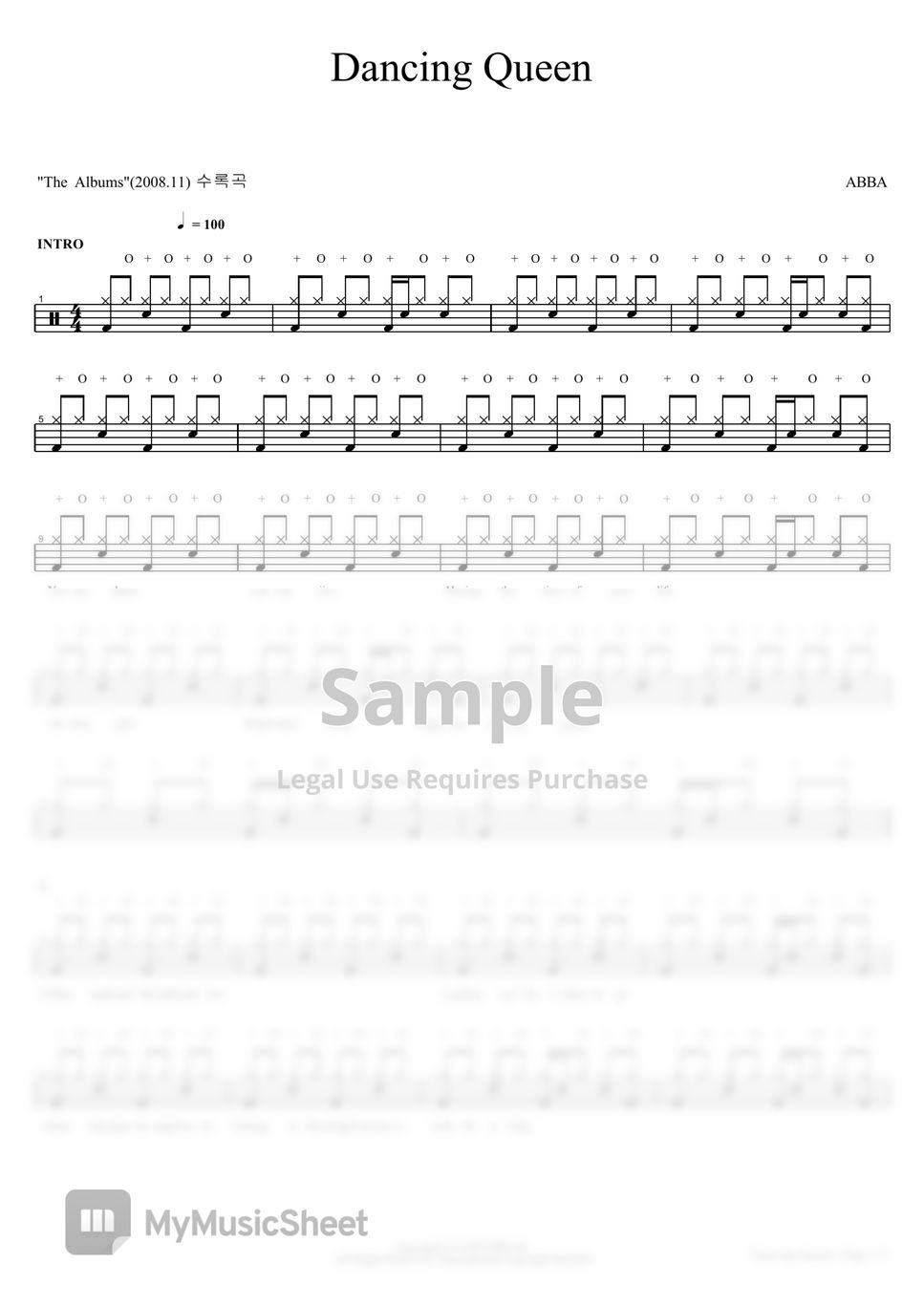 ABBA - dancing queen Drum Sheet PDF | COPYDRUM | mymusic5