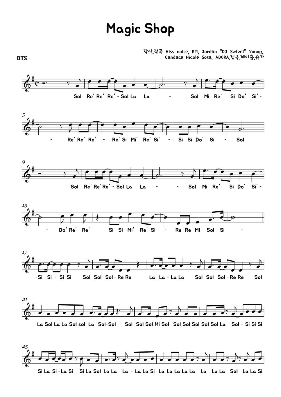 BTS - Magic Shop [Flauta Sheet] Spartito