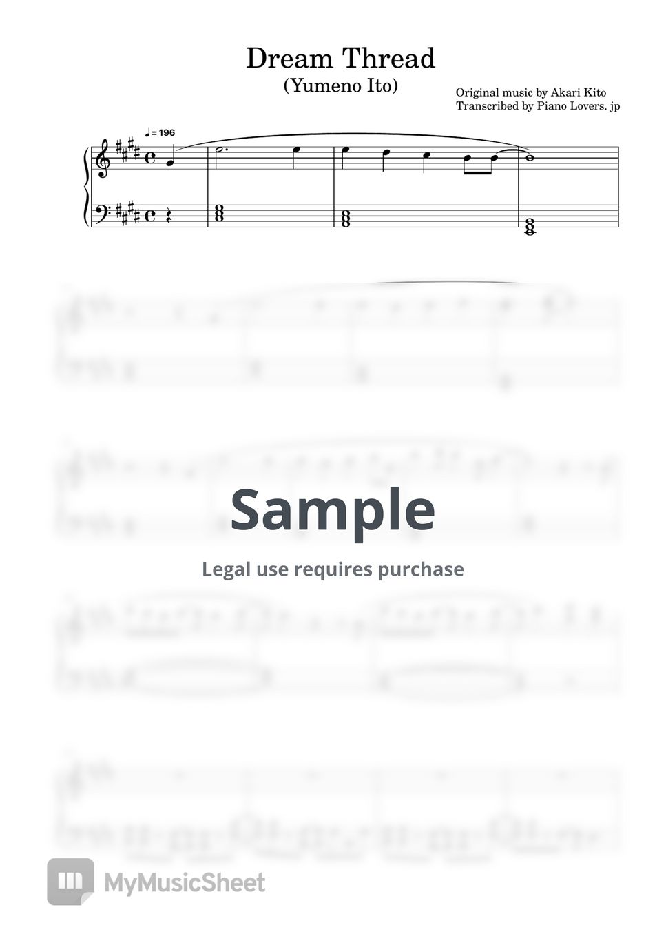 Akari Kito - Dream Thread(Yumeno Ito) (Mato Seihei no Slave) Sheets by Piano Lovers. jp