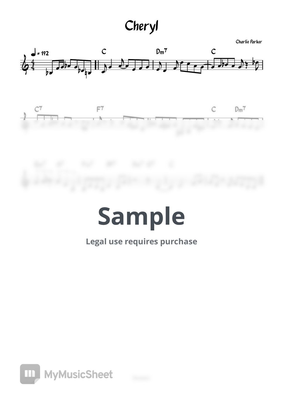 Charlie Parker - Cheryl 钢琴 乐谱 PDF | Won, Jong Hwa | mymusic5