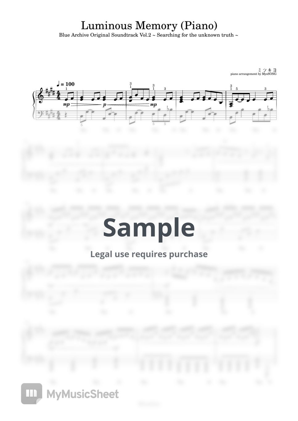 Blue Archive - Luminous Memory by Mitsukiyo(ミツキヨ) Sheet Music by MyoSONG