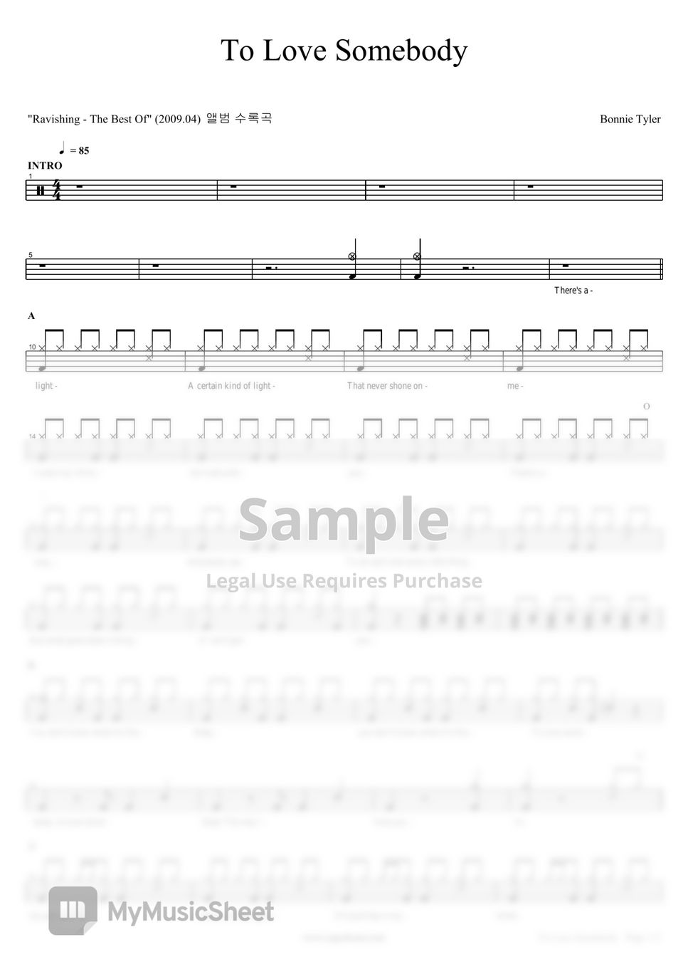 Bonnie Tyler - To Love Somebody Sheet Music by COPYDRUM