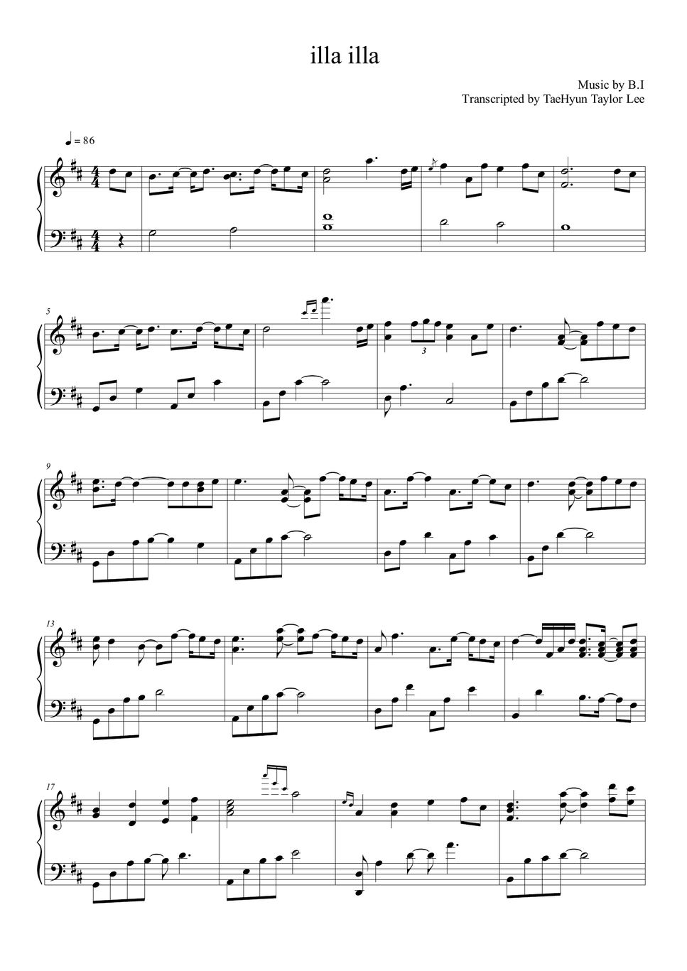 비아이 (B.I) - 해변 (illa illa) Visualizer (Piano Ver) Sheet by TaeHyun Taylor Lee