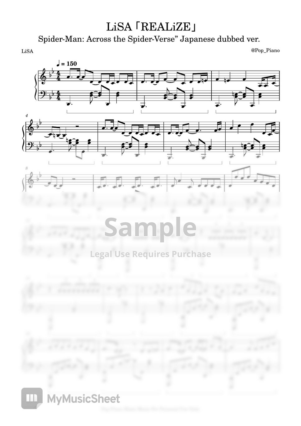 LiSA - REALiZE Sheets by Pop Piano