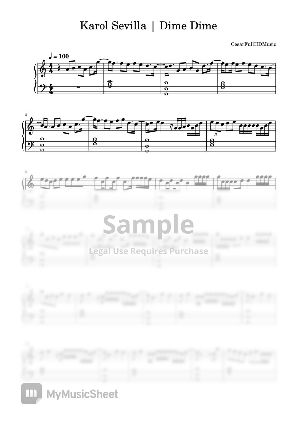 Karol Sevilla - Dime Dime Sheet Music