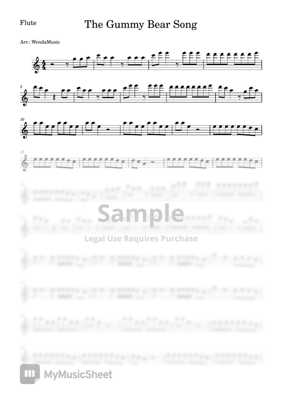 Gummy Bear - The Gummy Bear Song (Flute) 악보 by WendaMusic