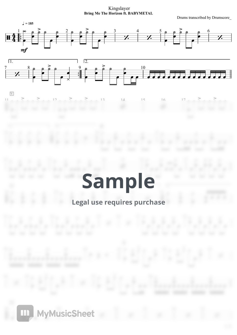 Bring Me the Horizon - Kingslayer Sheet Music by Drumscore_