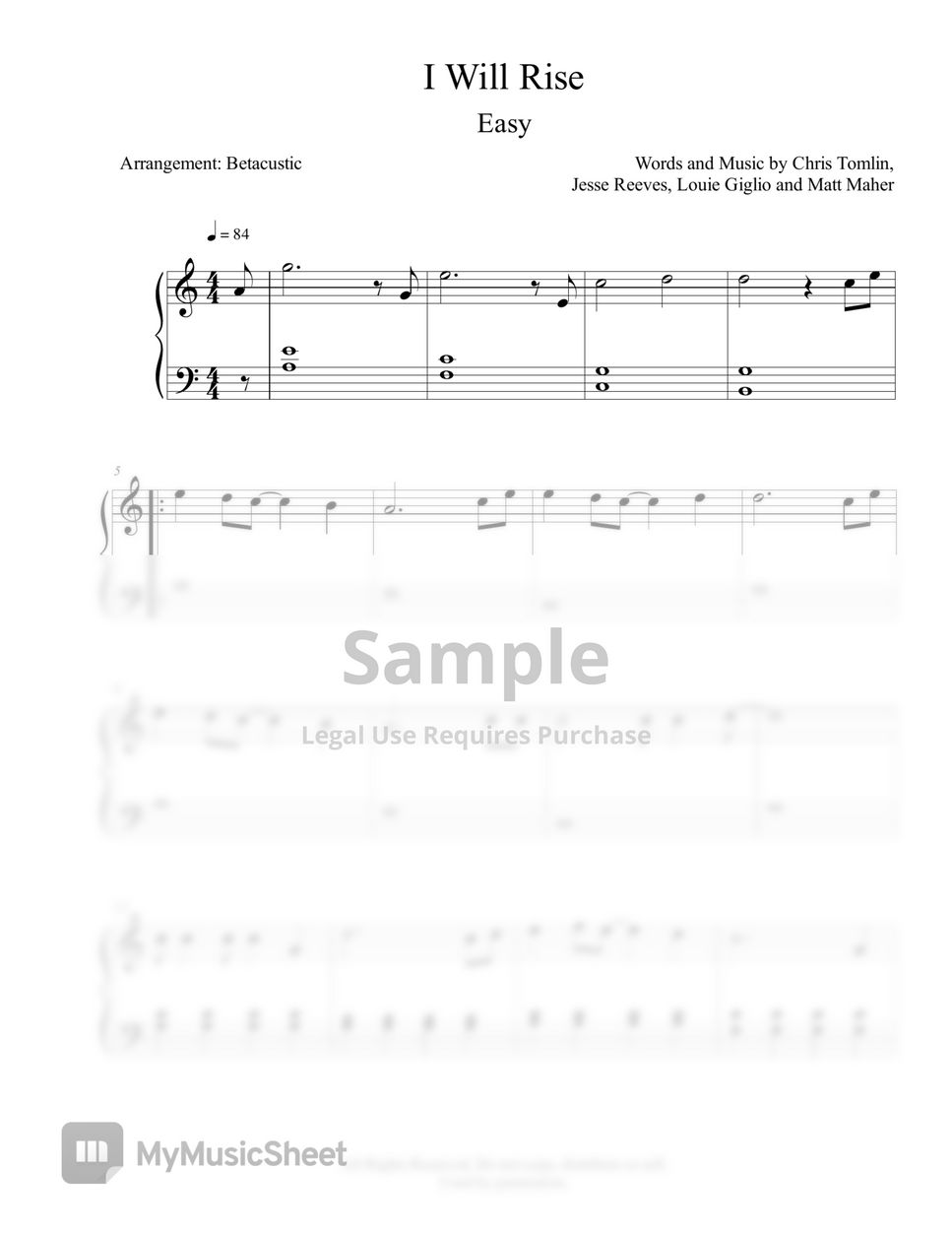 Chris Tomlin - I Will Rise (Easy PIano) Partition musicale by Betacustic