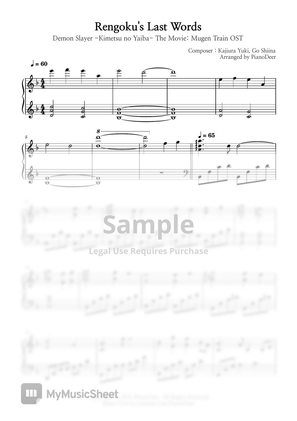 Demon Slayer: Kimetsu No Yaiba OST - Rengoku's Last Words Partitura by ...