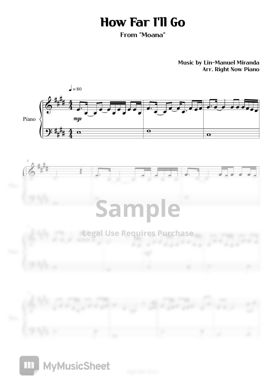 Moana - How Far I'll Go 악보 by Right Now Piano