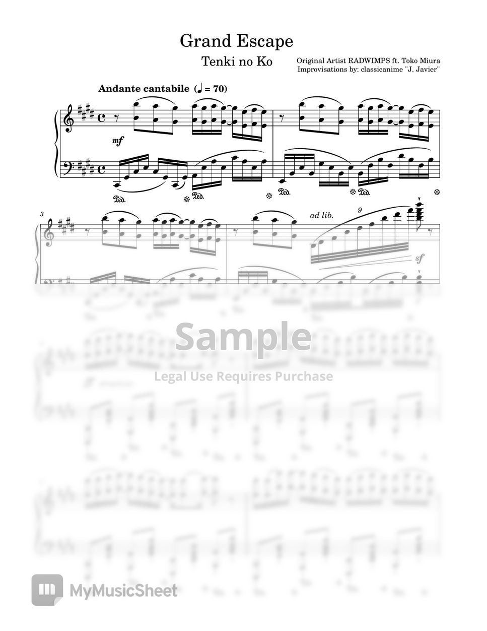 Radwimps ft. Toko Miura - Grand Escape from Tenki no ko 🎹🎵🎶 Sheet Music ...