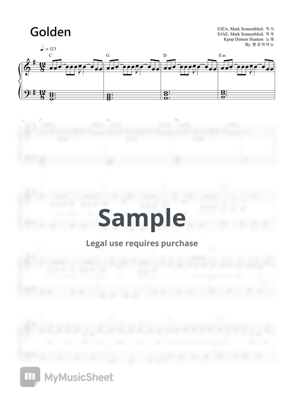 Huntrix - Golden (Piano / Easy Version) Noten by 펭귄피아노
