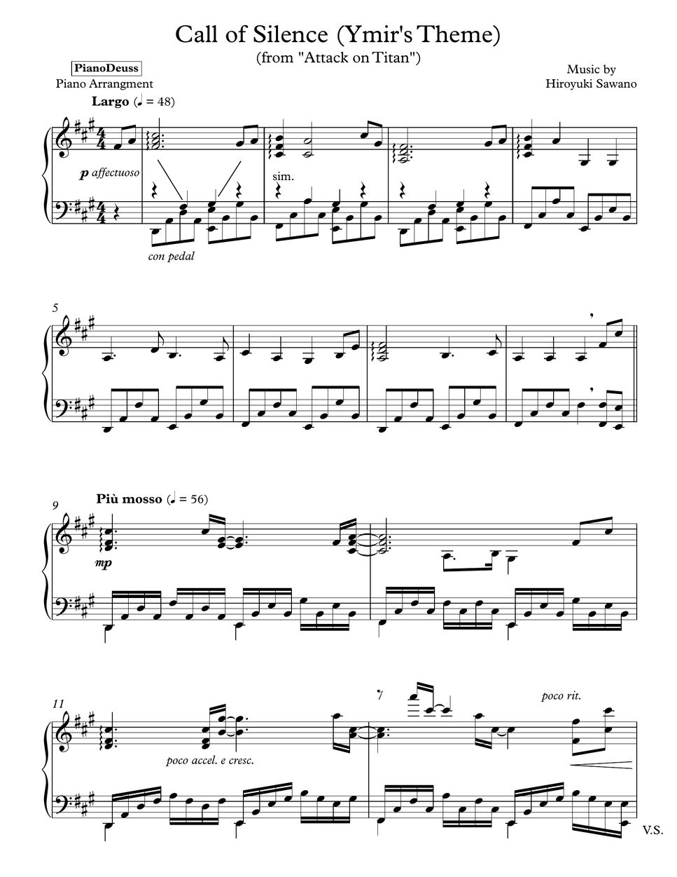 Attack On Titan OST - Call of Silence Sheet by PianoDeuss