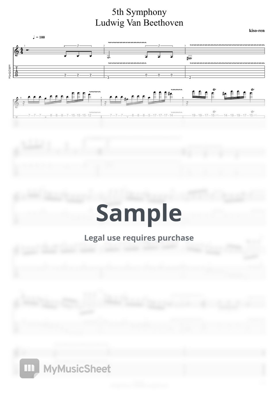 Ludwig Van Beethoven / ベートーヴェン - [TAB]5th Symphony - Ludwig Van Beethoven Electric Guitar ...