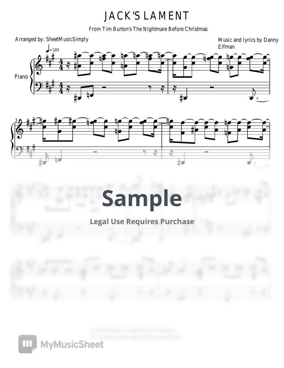 Danny Elfman - Jack's Lament Sheet Music by SheetMusicSimply