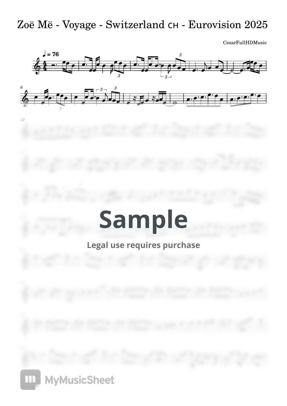 Zoë Më - Voyage - Switzerland 🇨🇭 - Eurovision 2025 Sheets