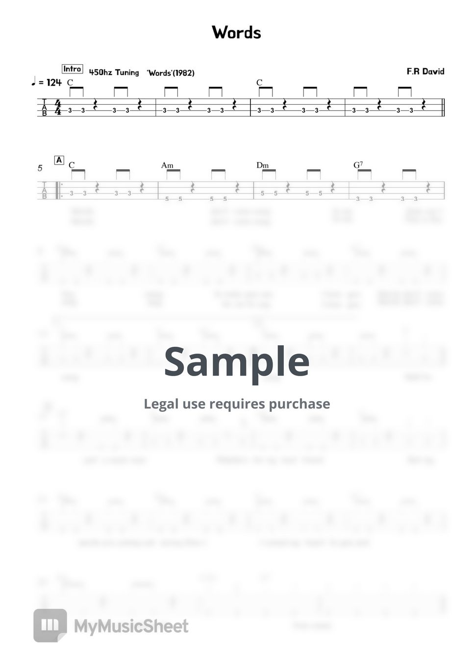 F R David - Words Sheet Music by 김미(Kimme)