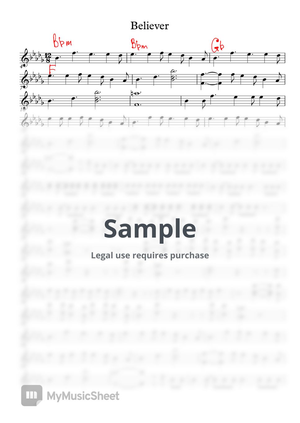 Imagine Dragons - Believer (Backing track included) Sheets by Elly Angelis