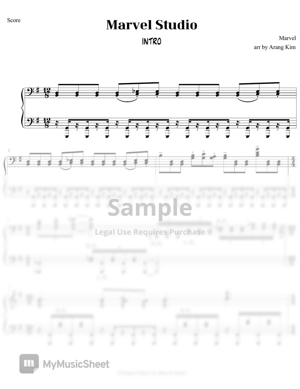 Marvel - Marvel Studios intro Sheet Music by Arang Kim