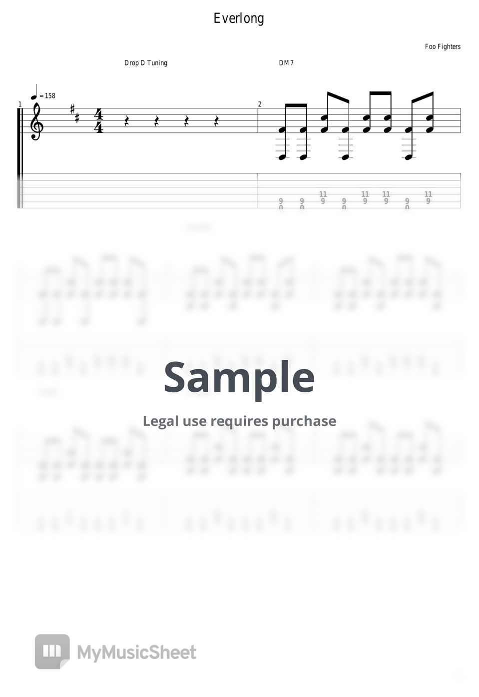 Foo Fighters - Everlong TAB+1 Staff by guitar cover with tab