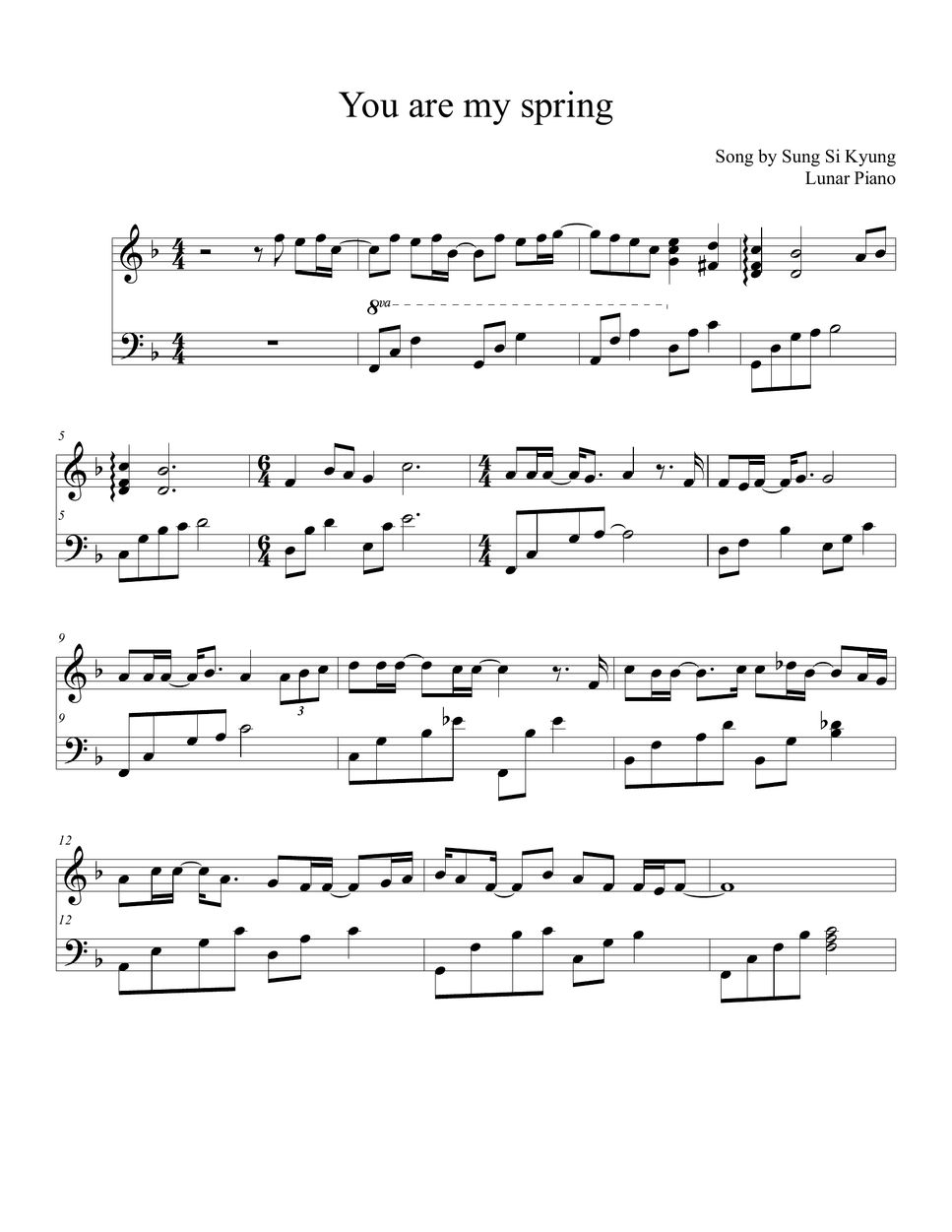 Sung Si Kyung You Are My Spring Easy Key Partitura By Lunar Piano