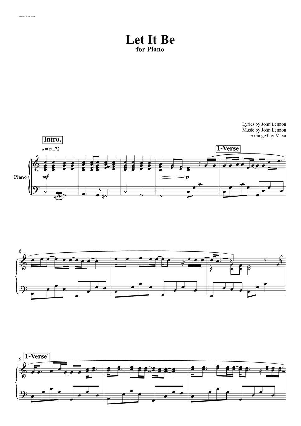 Beatles - Let It Be 楽譜 by Maya