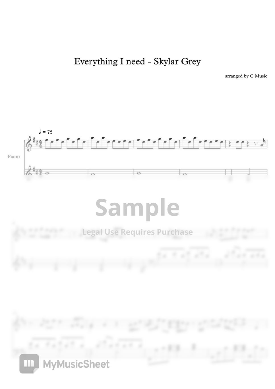 Skylar Grey - Everything I Need from (Aquaman OST) Sheets by C Music