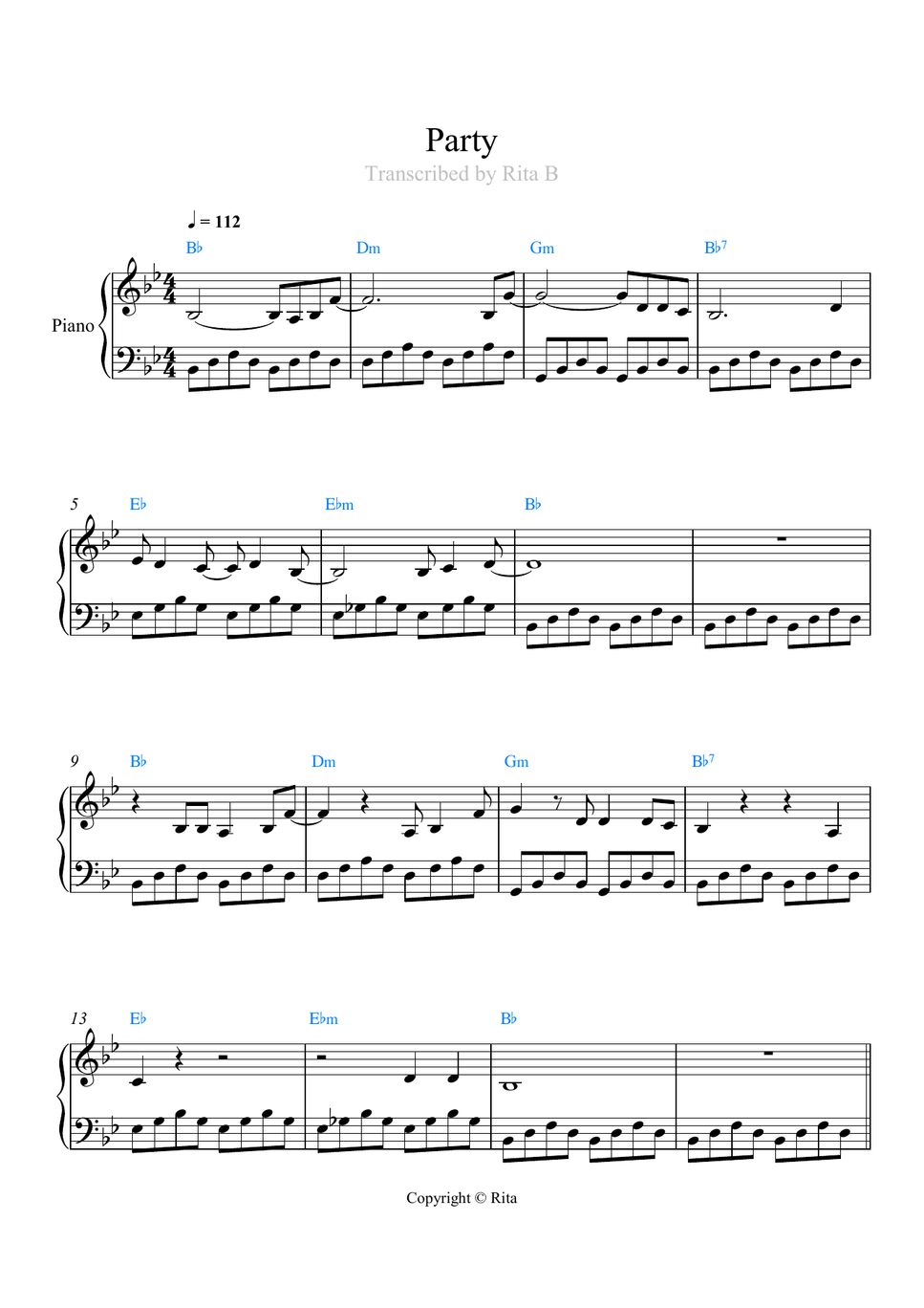 wifiskeleton - Party (Easy) Piano Sheet Music PDF | Rita B | mymusic5