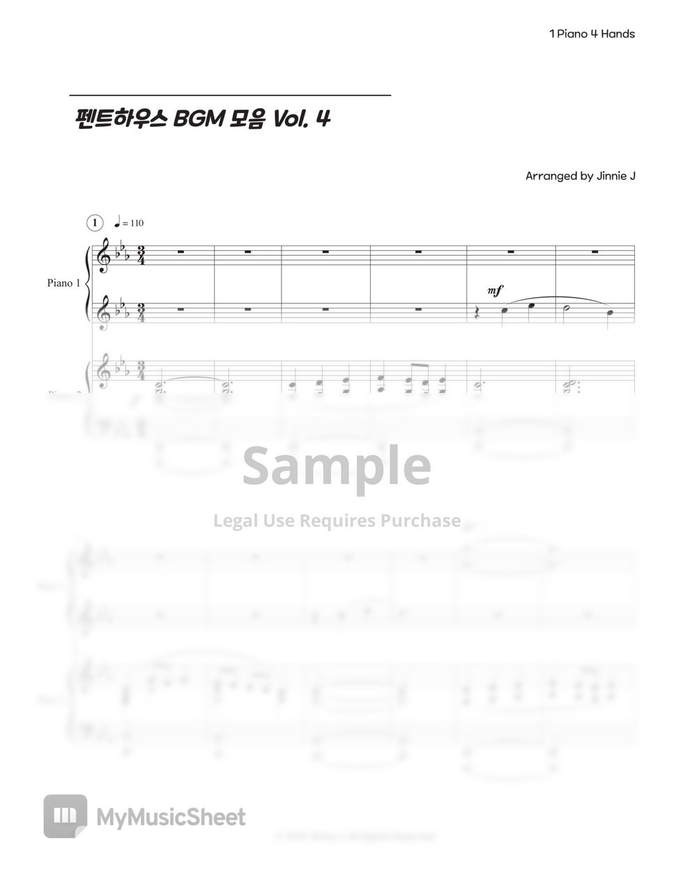 The Penthouse (펜트하우스) OST - The Penthouse OST Medley 4 (펜트하우스 BGM 모음 4) (4 hands) 악보 by Jinnie J