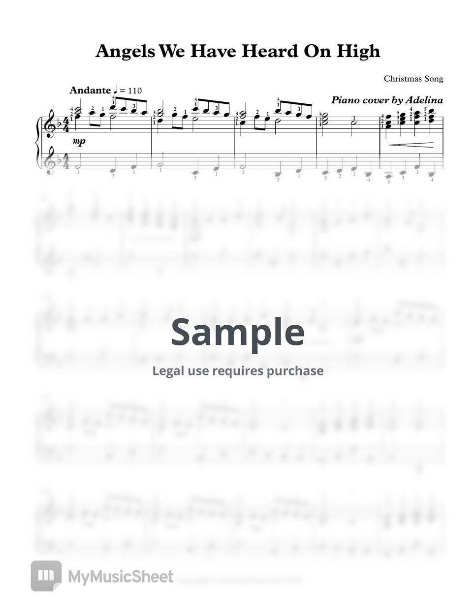 Christmas Carol - Angels We Have Heard On High Sheets by Adelina Piano