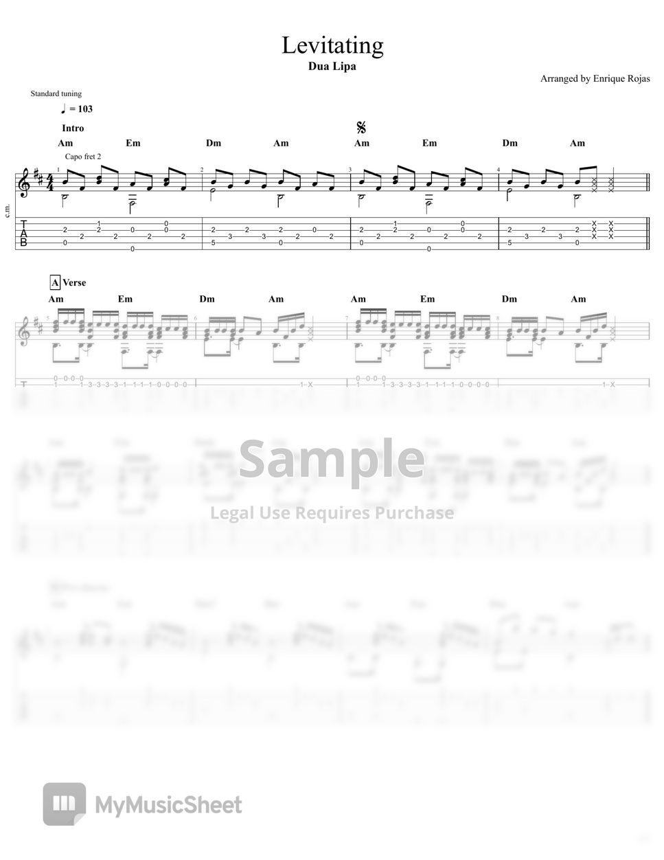 Dua Lipa - Levitating (Fingerstyle Guit) 악보 by Enrique Rojas