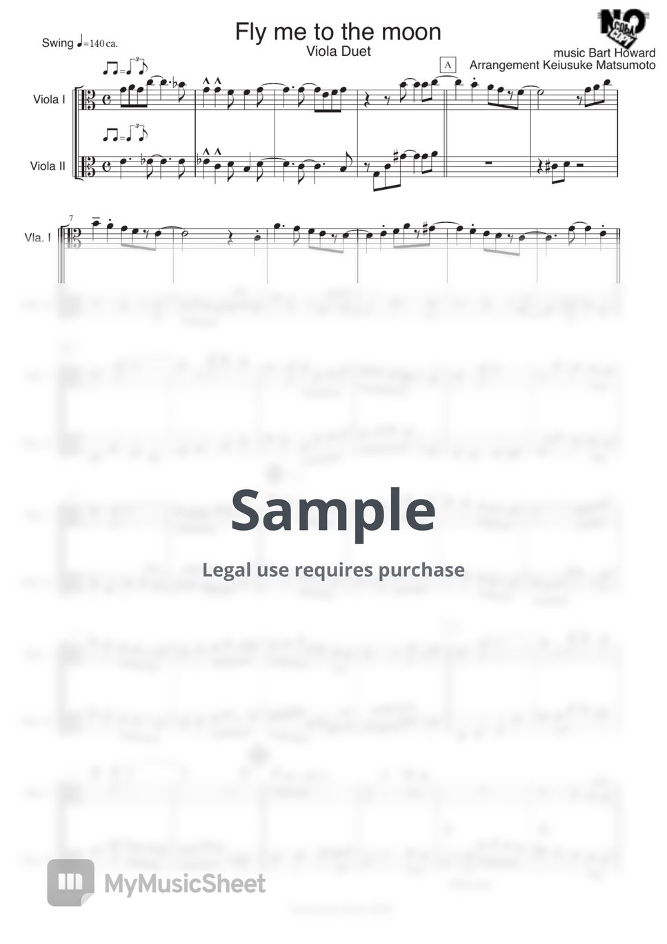 Bart Howard - Fly me to the moon (Viola duo) Sheet Music by Keisuke ...
