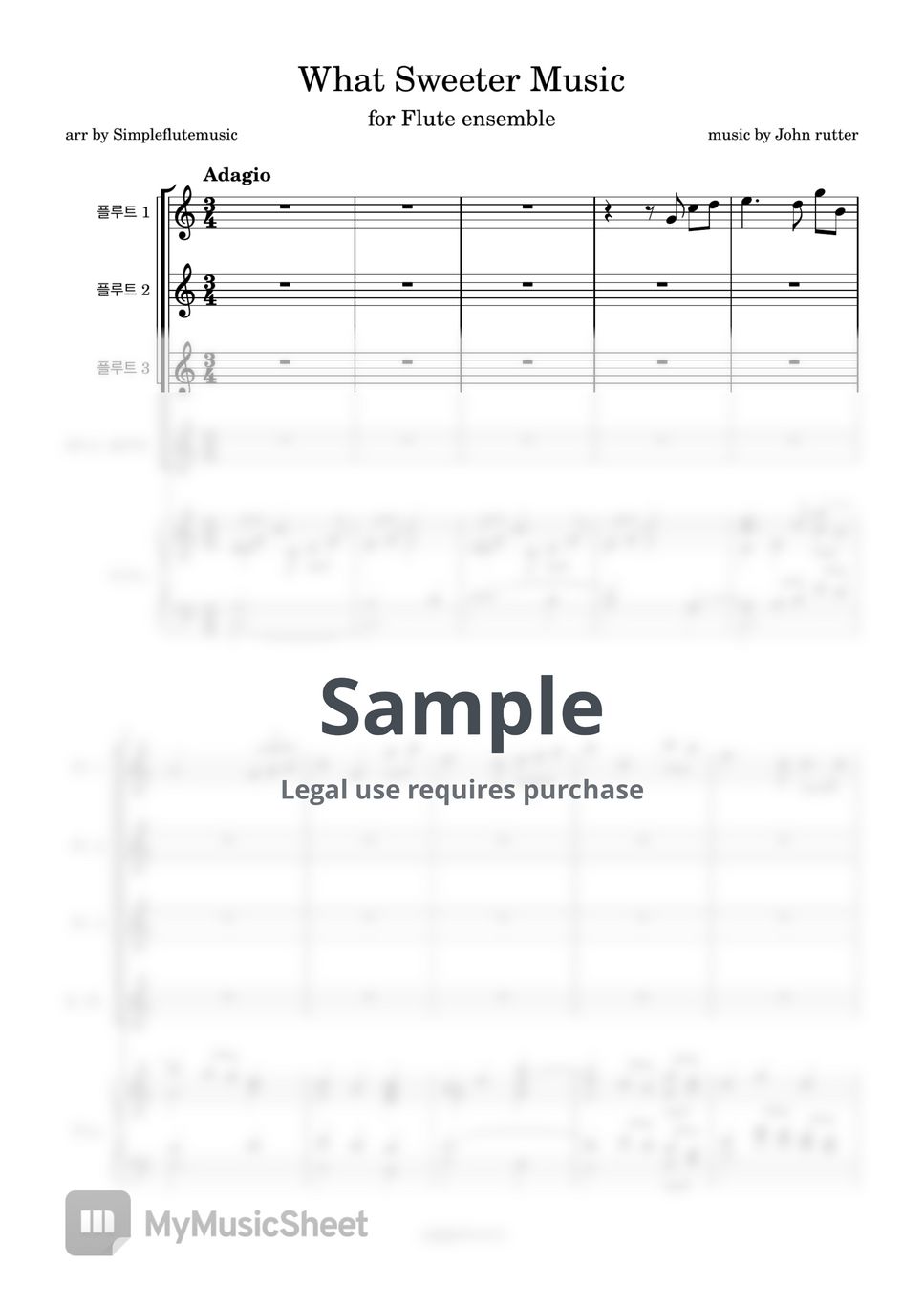 John Rutter - What sweeter music (4 Flutes/Piano/MR) Sheets by ...