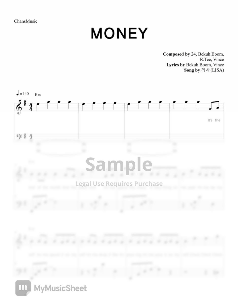 LISA - MONEY (Easy Version) Sheet Music by ChansMusic