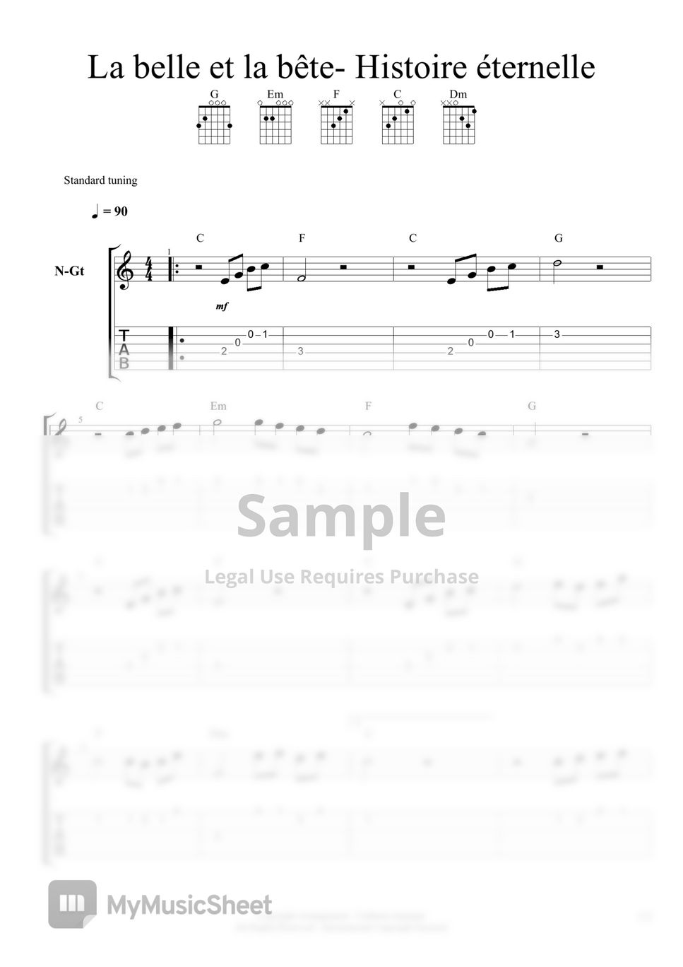 La belle et la bête - Histoire éternelle Tab + 1staff by guitare